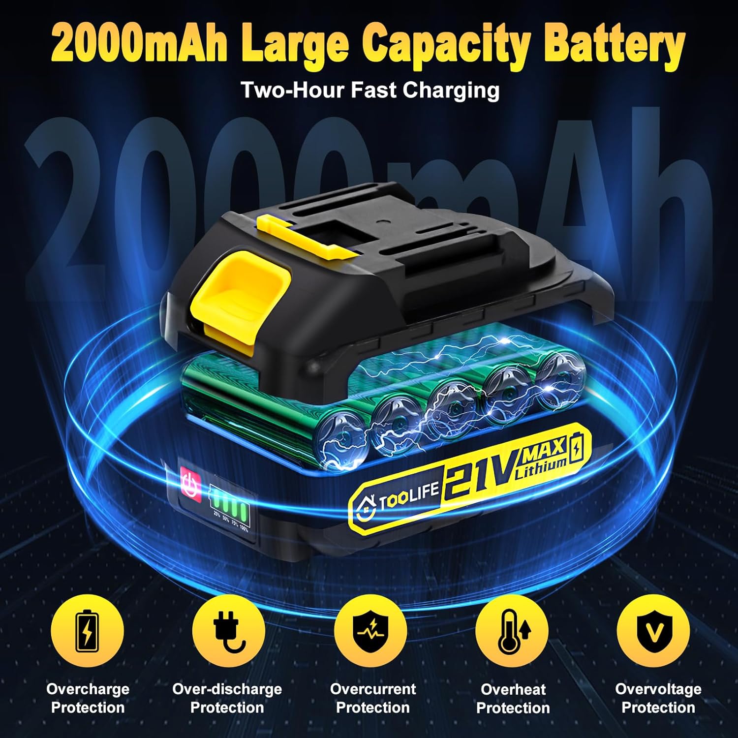 Power Tools Accessories 2000mah Battery,Suitable for TOOLIFE Mini Chai